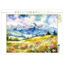 Calvendo Puzzle Gras und Fr&uuml;hlingsblumen vor verschneitem Alpenkamm 1000 Teile Lege-Gr&ouml;&szlig;e 64x48cm Foto-Puzzle f&uuml;r gl&uuml;ckliche Stunden