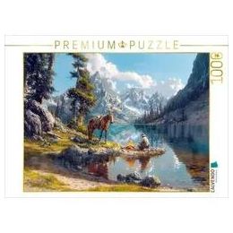 Calvendo Puzzle Ein Abend mit einem Freund - Westernreiter am Lagerfeuer am See 1000 Teile Lege-Gr&ouml;&szlig;e 64x48cm Foto-Puzzle f&uuml;r gl&uuml;ckliche Stunden