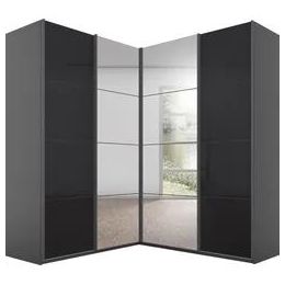 Schwebet&uuml;renschrank Rauch "Kleiderschrank Garderobe Eckkleiderschrank QUADRA mit edler Glasfront", grau (graumetallic, glas basalt), B:181cm H:210cm T:187cm, Holzwerkstoff, Schr&auml;nke, Schwebet&uuml;renschrank, gro&szlig;er Eckschrank mit viel Stauraum, Ma&szlig; 181x187 cm MADE IN GERMANY