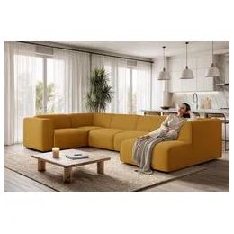 Wohnlandschaft OTTO HOME "Merid U-Form, B: 367 cm", gelb (curry), B:367cm H:70cm T:206cm, Struktur fein (100% Polyester);Samtoptik (100% Polyester);Samtcord (92% Polyester, 8% Polyamid), Sofas, Wohnlandschaft, jederzeit durch Module erweiterbar