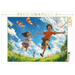 Calvendo Puzzle Fr&ouml;hliche Anime-Kinderszene - Drachensteigen im sonnigen Fr&uuml;hling 1000 Teile Lege-Gr&ouml;&szlig;e 64x48cm Foto-Puzzle f&uuml;r gl&uuml;ckliche Stunden