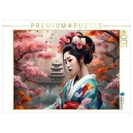 Calvendo Puzzle Geisha im Fr&uuml;hling mit Tempel im Hintergrund 1000 Teile Lege-Gr&ouml;&szlig;e 64x48cm Foto-Puzzle f&uuml;r gl&uuml;ckliche Stunden
