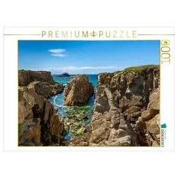 Calvendo Puzzle Blick an der Felsk&uuml;ste auf ein blau und gr&uuml;n schimmerndes Wasser 1000 Teile Lege-Gr&ouml;&szlig;e 64x48cm Foto-Puzzle f&uuml;r gl&uuml;ckliche Stunden