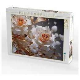 Calvendo Puzzle Elegante Rosen in wei&szlig; und gold 1000 Teile Lege-Gr&ouml;&szlig;e 64x48cm Foto-Puzzle f&uuml;r gl&uuml;ckliche Stunden