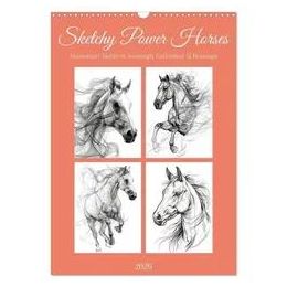 Sketchy Power Horses (Wall Calendar 2026 DIN A3 portrait), Calvendo 12 Month Wall Calendar
