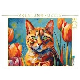 Calvendo Puzzle Katze gemalt nach van Gogh mit Tulpen 1000 Teile Lege-Gr&ouml;&szlig;e 64x48cm Foto-Puzzle f&uuml;r gl&uuml;ckliche Stunden