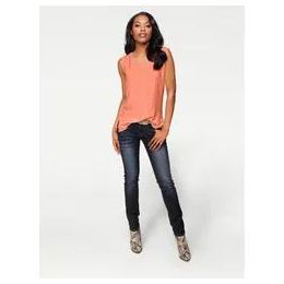 Shirttop Heine, Damen, Gr. 42, orange (koralle), 95% Viskose, 5% Elasthan, Webware:100% Viskose, unifarben, Rundhals, Tops Shirttop