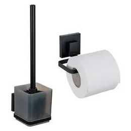 Wenko WC-Set Mod. Vacuum-Loc&reg; Quadro, schwarz, Edelstahl/Kunststoff, 9,5x37x12,5 cm, ohne bohren