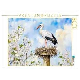 Calvendo Puzzle Wei&szlig;storch auf dem Horst im Fr&uuml;hling Aquarellmalerei 1000 Teile Lege-Gr&ouml;&szlig;e 64x48cm Foto-Puzzle f&uuml;r gl&uuml;ckliche Stunden