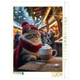 Calvendo Puzzle Winterkatze mit hei&szlig;em Kakao - niedliches Weihnachtsbild f&uuml;r Katzenfreunde Winterkatze mit hei&szlig;er Schokolade - gem&uuml;tliches Weihnachts