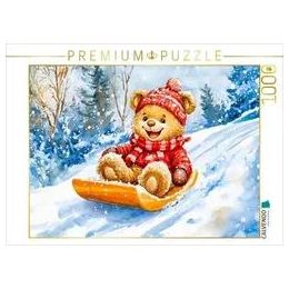 Calvendo Puzzle Teddy rodelt mit Schlitten im Winter 1000 Teile Lege-Gr&ouml;&szlig;e 64x48cm Foto-Puzzle f&uuml;r gl&uuml;ckliche Stunden