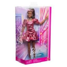 Mattel Barbie Deluxe Style-Modepuppe #6 in korallfarbenem Metallic-Kleid mit ballonf&ouml;rmigem Saum und silbernen Accessoires