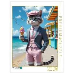 Calvendo Puzzle Kater mit Eis im Sommeranzug - stilvolles Katzenmotiv am Strand 2000 Teile Lege-Gr&ouml;&szlig;e 90x67cm Foto-Puzzle f&uuml;r gl&uuml;ckliche Stunden