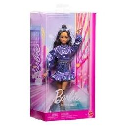 Mattel Barbie Deluxe Style-Modepuppe #7 in blauem Metallic-Top und Rock mit Accessoires, br&uuml;nett