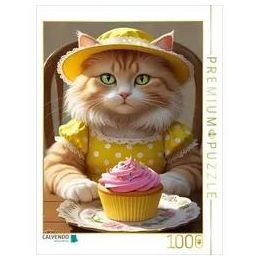 Calvendo Puzzle S&uuml;&szlig;e Katze mit Cupcake im Vintage-Kleid - lustiges Katzenbild f&uuml;r die K&uuml;che 1000 Teile Lege-Gr&ouml;&szlig;e 64x48cm Foto-Puzzle f&uuml;r gl&uuml;ckliche