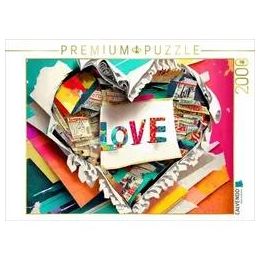Calvendo Puzzle Bunter Design Hintergrund mit Herz und Text LOVE 2000 Teile Lege-Gr&ouml;&szlig;e 90x67cm Foto-Puzzle f&uuml;r gl&uuml;ckliche Stunden