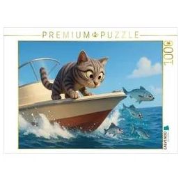 Calvendo Puzzle Kommt ein kleines St&uuml;ck n&auml;her - Cartoon Katze beim Fischfang 1000 Teile Lege-Gr&ouml;&szlig;e 64x48cm Foto-Puzzle f&uuml;r gl&uuml;ckliche Stunden