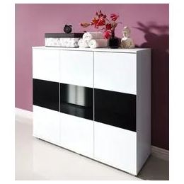 Hochkommode Priess, schwarz-wei&szlig; (wei&szlig;, schwarzglas), B:123cm H:103cm T:38cm, Sideboards, T&uuml;rkommode