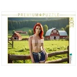 Calvendo Puzzle Nackte Frau mit Busen am Bauernhof in l&auml;ndlicher Idylle 1000 Teile Lege-Gr&ouml;&szlig;e 64x48cm Foto-Puzzle f&uuml;r gl&uuml;ckliche Stunden