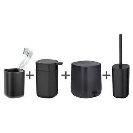 Wenko Bad-Accessoire Set Mod. Davos Schwarz, mit Treteimer 5 Liter