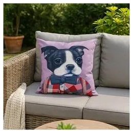 formano Dekokissen f&uuml;r Sofa und Outdoor M&ouml;bel 45 x 45 cm Hund mit Fliege