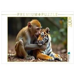Calvendo Puzzle &Auml;ffchen mit jungem Tiger 2000 Teile Lege-Gr&ouml;&szlig;e 90x67cm Foto-Puzzle f&uuml;r gl&uuml;ckliche Stunden