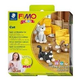 Staedtler FIMO kids 8034, ofenh&auml;rtende Modelliermasse, Set Cat mit 4 Bl&ouml;cken 42 g, Modellierstab