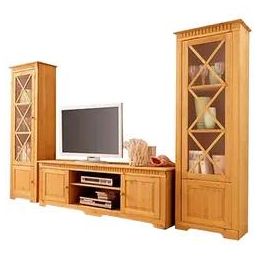 Wohnwand OTTO HOME "Lisa", beige (natur gebeizt, gewachst), B:295cm, Massivholz, Kastenm&ouml;bel-Sets, Wohnwand, bestehend aus zwei Vitrinen und einem Lowboard, massives Kiefernholz