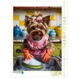 Calvendo Puzzle Yorkshire Terrier beim Abwasch - niedlich, witzig und originell 1000 Teile Lege-Gr&ouml;&szlig;e 64x48cm Foto-Puzzle f&uuml;r gl&uuml;ckliche Stunden