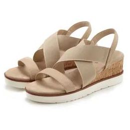 Sandalette Lascana "Sommerschuh, offener Schuh, Sandale", Damen, Gr. 38, beige, Obermaterial: 100% Textilmaterial. Decksohle: 100% Textilmaterial. Futter: 100% Lederimitat. Laufsohle: 100% Synthetik, unifarben mit Farbeinsatz, Basic, Schuhe Sandalette, mit elastischen Riemchen VEGAN