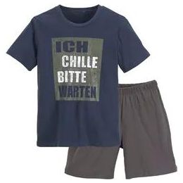 Pyjama AUTHENTIC LE JOGGER, Jungen, Gr. 146/152, grau (marine, anthrazit), Jersey, Obermaterial: 100% Baumwolle, bedruckt, Basic, l&auml;ssig geschnitten kurz, Rundhals, abgesteppte Kante, Homewear-Sets Pyjama, Schlafanzug aus Baumwolle