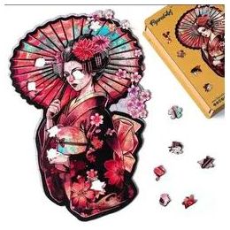 FiguredArt - Holzpuzzle Erwachsene - Geisha mit Sonnenschirm, 200 Teile, 26x39,5 cm