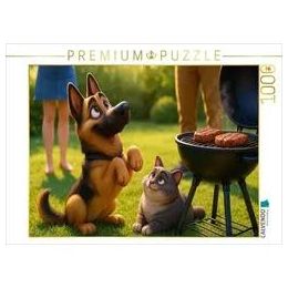 Calvendo Puzzle Gibt es was f&uuml;r uns? - Sch&auml;ferhund und Katze betteln am Grill 1000 Teile Lege-Gr&ouml;&szlig;e 64x48cm Foto-Puzzle f&uuml;r gl&uuml;ckliche Stunden