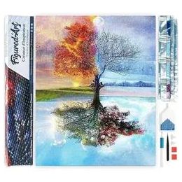 FiguredArt DP-1182 - Diamond Painting, Baum, 4 Jahreszeiten, 5D Bild (40x50cm) mit eckigen Steinen, DIY Bastelset