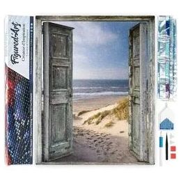 FiguredArt DP-768 - Diamond Painting, Tor zum Strand, 5D Bild (40x50cm) mit eckigen Steinen, DIY Bastelset