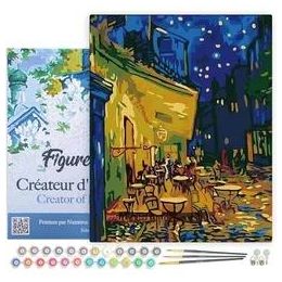 FiguredArt PN928-Y - Malen nach Zahlen, Caf&eacute; Van Gogh, Leinen-Keilrahmen (40x50cm), Malset, Paint by Numbers