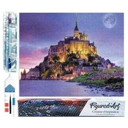FiguredArt DP-597 - Diamond Painting, Mont-Saint-Michel, 5D Bild (40x50cm) mit eckigen Steinen, DIY Bastelset