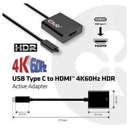 Club 3D club3D CAC-2504 USB Adapter [1x USB 3.2 Gen 2 Stecker C (USB 3.1) - 1x HDMI-Buchse] Schwarz