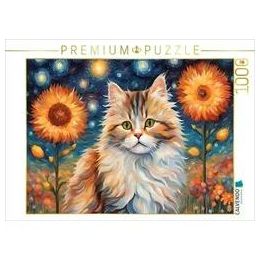 Calvendo Puzzle Katze gemalt nach van Gogh mit Blumen 1000 Teile Lege-Gr&ouml;&szlig;e 64x48cm Foto-Puzzle f&uuml;r gl&uuml;ckliche Stunden