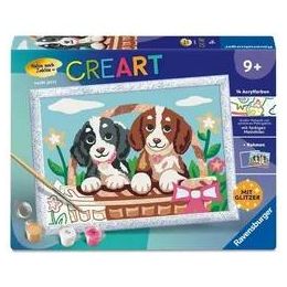 Ravensburger CreArt, Malen nach Zahlen Kinder - Hunde im K&ouml;rbchen