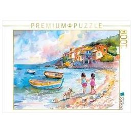 Calvendo Puzzle Zwei Kinder mit Hund an mediterranem am Bootsstrand 1000 Teile Lege-Gr&ouml;&szlig;e 64x48cm Foto-Puzzle f&uuml;r gl&uuml;ckliche Stunden
