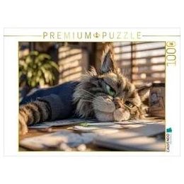 Calvendo Puzzle Faule Katze im B&uuml;ro mit genervtem Blick 1000 Teile Lege-Gr&ouml;&szlig;e 64x48cm Foto-Puzzle f&uuml;r gl&uuml;ckliche Stunden