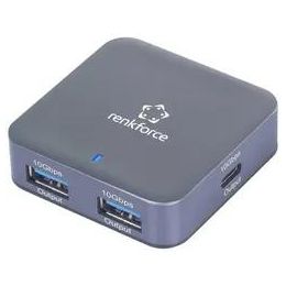 Renkforce RF-6416462 USB-Hub 2+2 Port USB-A, USB-C&reg; USB 3.2 Gen2 10 GBit/s mit Aluminiumgeh&auml;use, mit USB-C&reg; Stecker Aluminium-Grau RF-USBH-500