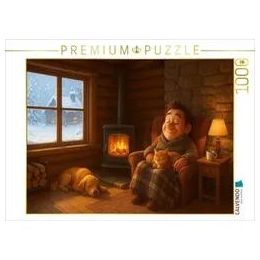 Calvendo Puzzle Kuschelinger Kamin mit Hund und Katze 1000 Teile Lege-Gr&ouml;&szlig;e 64x48cm Foto-Puzzle f&uuml;r gl&uuml;ckliche Stunden