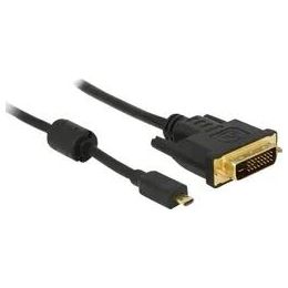 Delock HDMI / DVI Adapterkabel HDMI-Micro-D Stecker, DVI-D 24+1pol. Stecker 1.00 m Schwarz 83585 mit Ferritkern, schraubbar, vergoldete Steckkontakte