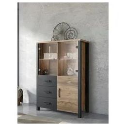 Vitrine Home Affaire "Olin", schwarz (appenzeller fichte, schwarz matt), B:101cm H:146cm T:43cm, Dekorfolie, FSC-zertifizierter Holzwerkstoff, Schr&auml;nke, Vitrine, H&ouml;he 146 cm