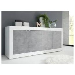 Sideboard Home Affaire "Basic Breite 207 cm, Kommode 4 T&uuml;ren, Anrichte", wei&szlig; (wei&szlig; hochglanz lack, beton, optik), B:207cm H:86cm T:43cm, Sideboards, Sideboard, Metallgriff, moderne Rahmenoptik, viel Stauraum, Farbauswahl