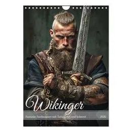 Wikinger - Fantasie Nordm&auml;nner mit Tattoo, Axt und Schwert (Wandkalender 2026 DIN A4 hoch), Calvendo Monatskalender