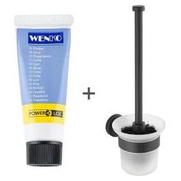Wenko WC-Garnitur Mod. Bosio inkl. Kleber, Schwarz matt, Befestigen ohne bohren - Power-Loc&reg;