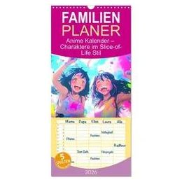 Familienplaner 2026 - Anime Kalender &ndash; Charaktere im Slice-of-Life Stil mit 5 Spalten (Wandkalender, 21 x 45 cm) Calvendo